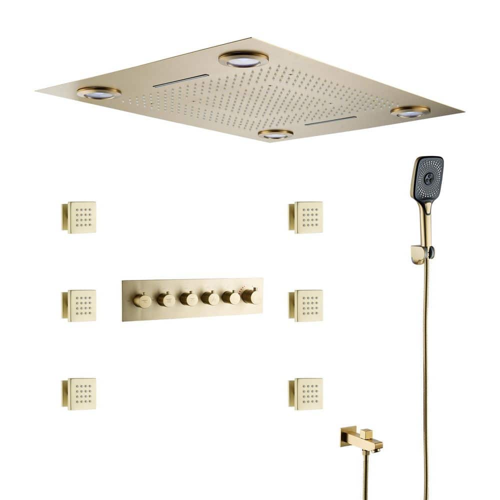 Boyel Living 3-Spray Thermostatic Dual Shower Head Ceiling Mount Fixed ...