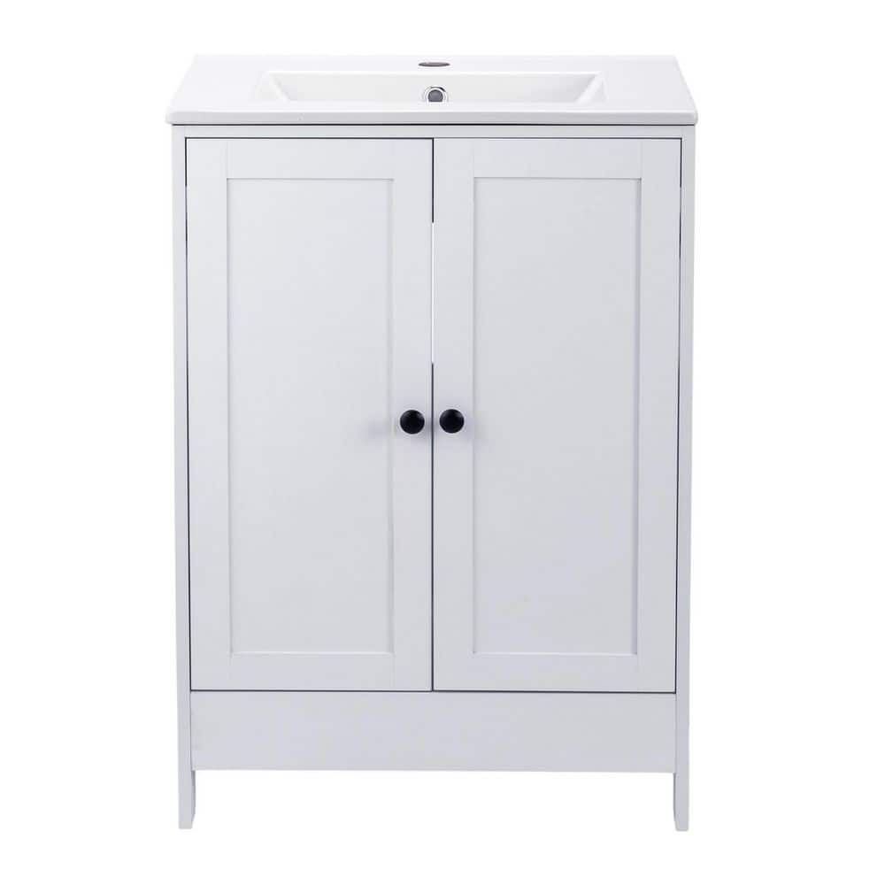 Karl home 24 in. Freestanding White Bath Vanity with Door Back Storage ...