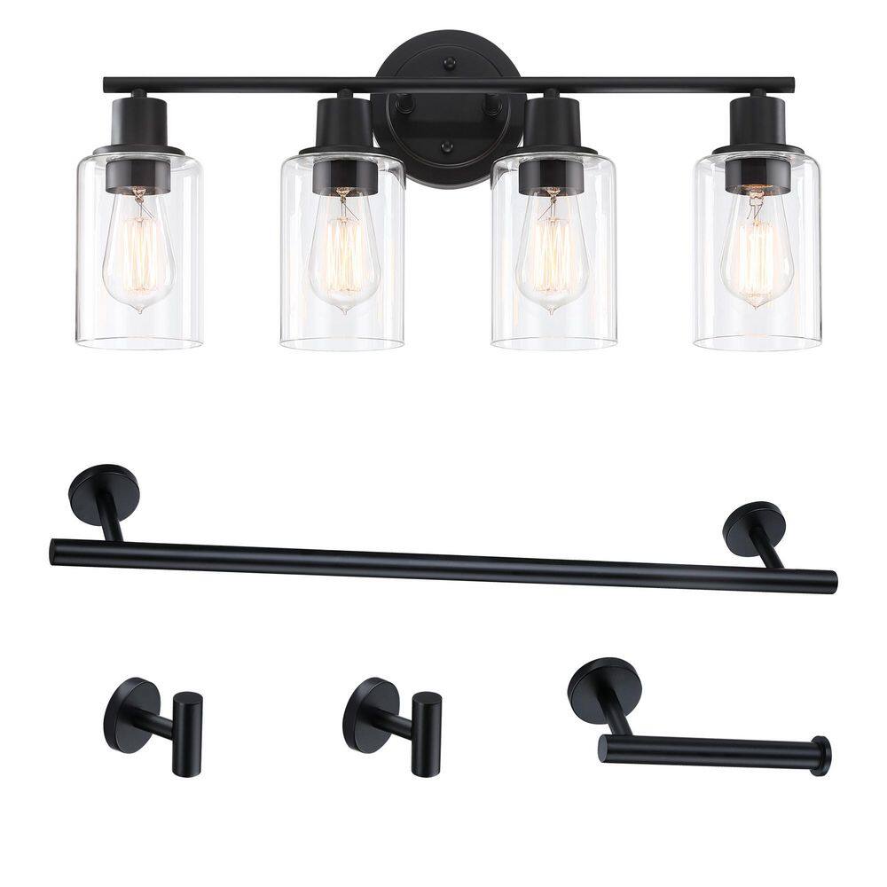 Hukoro Luna 23 in. 4-Light Black Vanity Light Fixture Set with Clear ...
