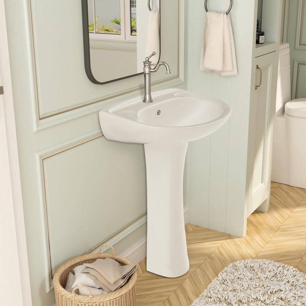 Kuomih 21 in. White Ceramic Pedestal Sink with 26 in. Base in White GR ...