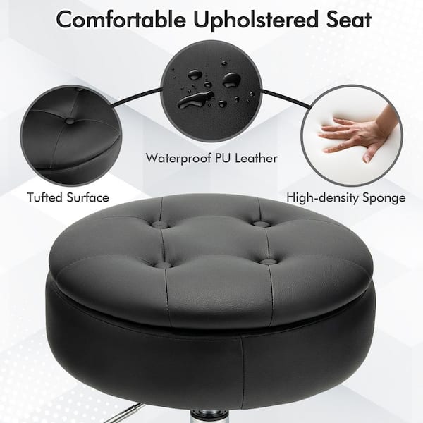 Costway Vanity Stool Adjustable 360 Swivel Storage Makeup Chair with Removable Tray Black GHMHSKU00835 The Home Depot