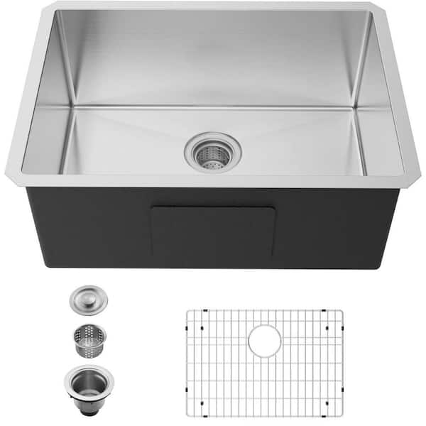 27 in. Drop-In/Undermount Single Bowl 16-Gauge Brushed Nickel Premium ...