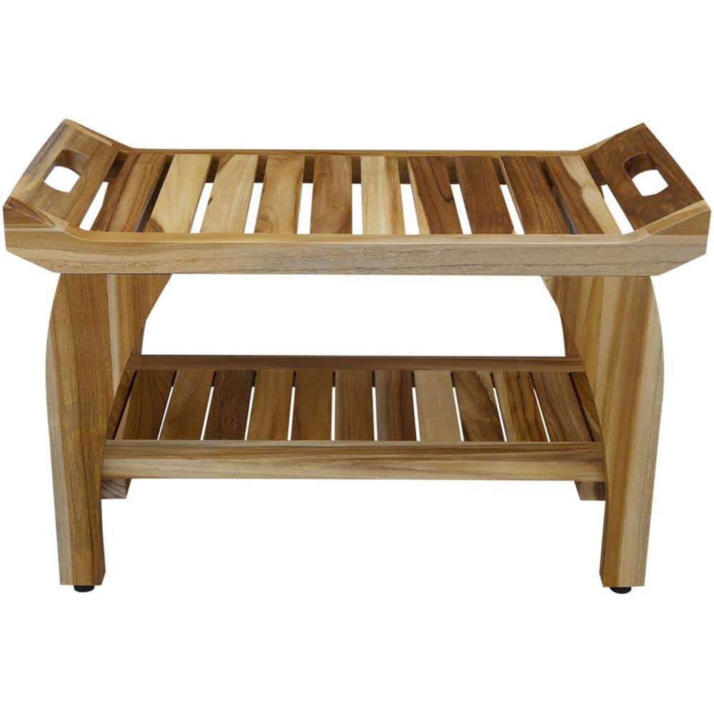 HomeRoots Caroline Teak Shower Bench with Handles in Natural Finish ...