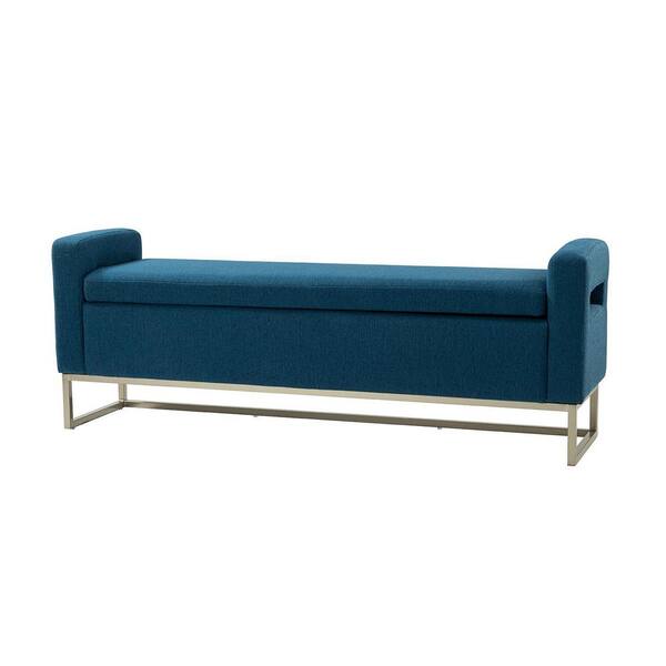 ARTFUL LIVING DESIGN Justo Wide Navy Storage Bench with Metal Legs 59.1 ...