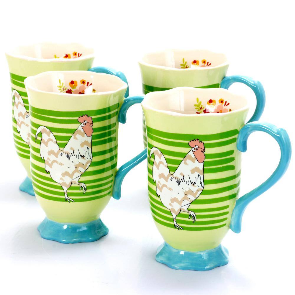 Urban Market Life On The Farm 14 oz Green Rooster Stripes Design Footed ...