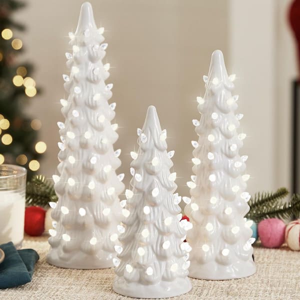 Best Choice Products White Set of 3 XL Pre-Lit Hand-Painted Ceramic ...
