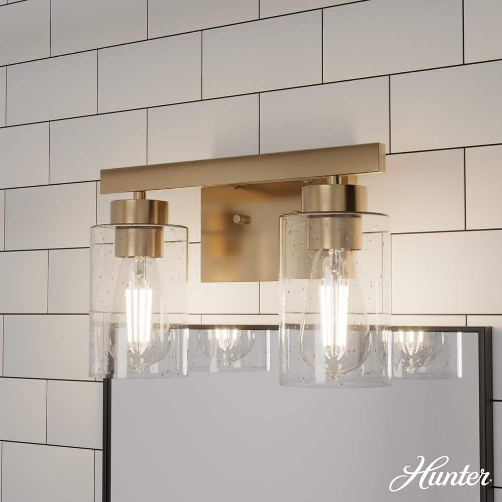 Hunter Hartland 13 in. 2-Light Alturas Gold Vanity Light with Clear ...