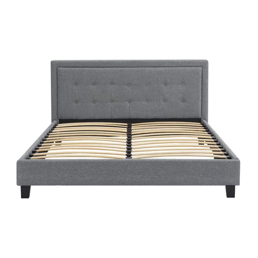 MAYKOOSH Gray Button Tufted Woven Mid Century Bed Frame Queen with ...