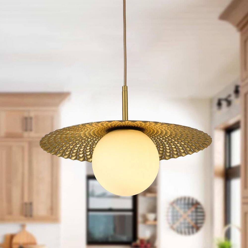 PAKOKULA 1-Light Golden Diffuser Pendant Light with Metal Pleated Gold ...