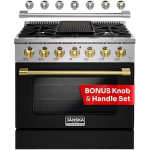 JANSKA 36 in. 5.2 cu. ft. Gas Range with 6-Burners, Convection Oven ...