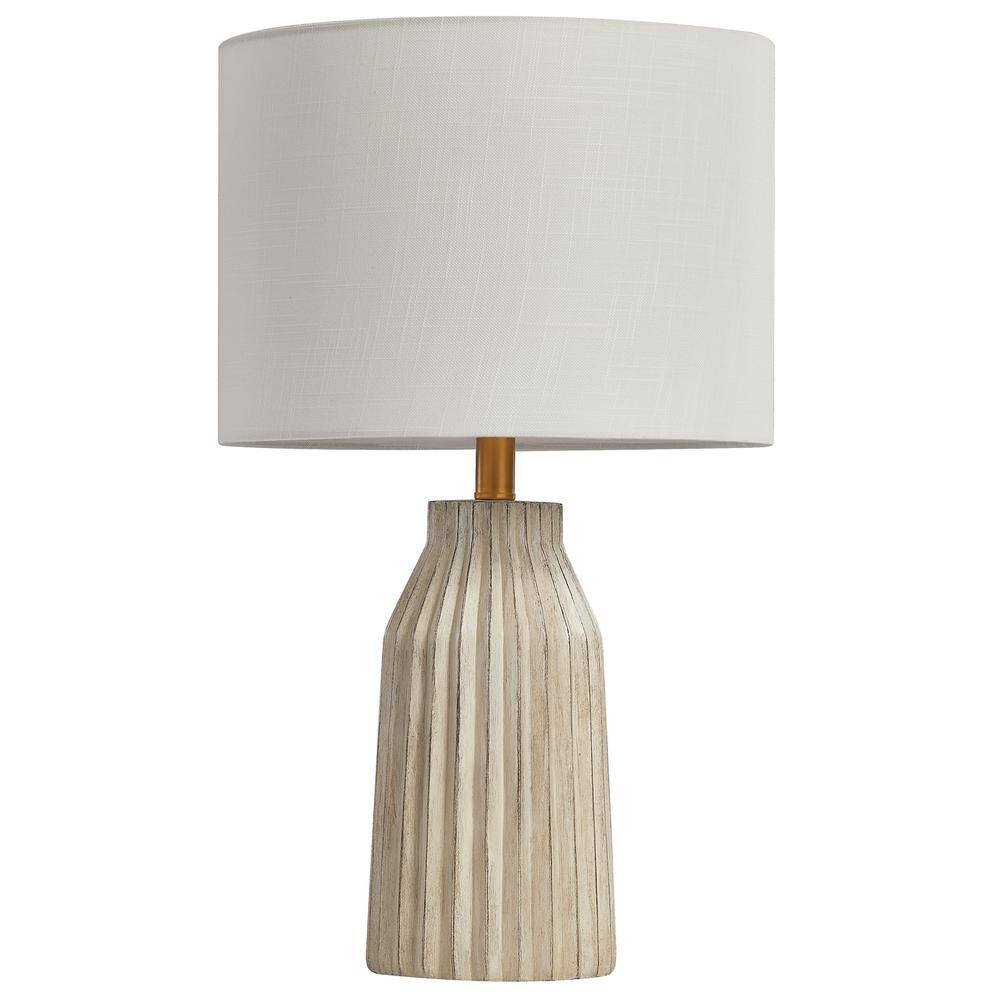 KAWOTI 24 in. Creamy White Ribbed Table Lamp with White Fabric Shade ...