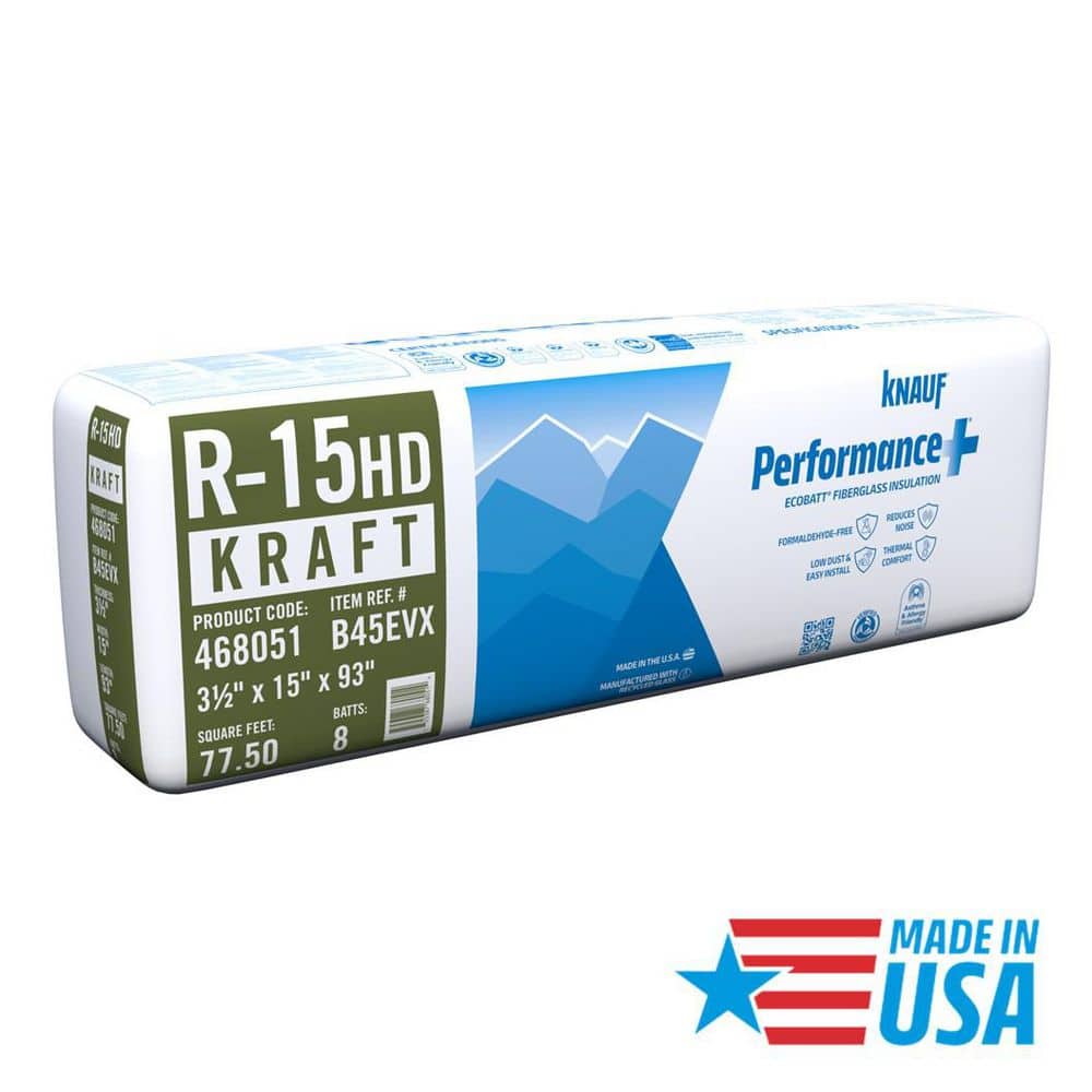 Knauf Insulation R15 Kraft Faced 15 in. x 93 in. Precut Fiberglass ...