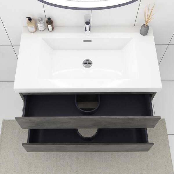JimsMaison 36 in. Single Sink Wall-Mounted Stone Grey JimsMaison 36 in. Single Sink Wall-Mounted Stone Grey