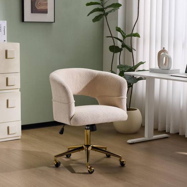 Karl home Velvet Fabric Task Chair in Beige with Circle-Shaped Arms ...