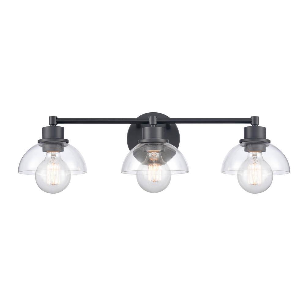 Titan Lighting Jillian 24 in. W 3-Light Matte Black Vanity Light with ...