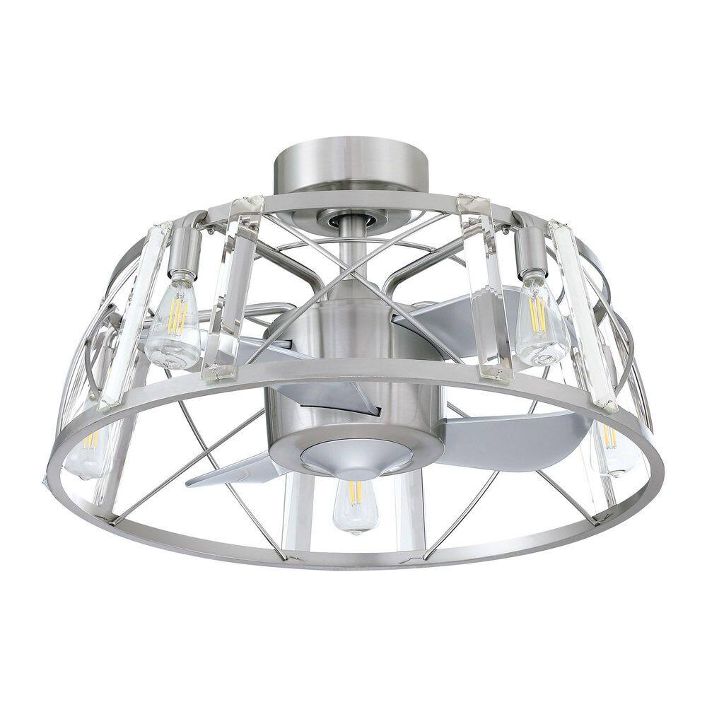 Flint Garden 23 in. Modern Indoor Brushed Nickel Caged Bladeless Crystal Ceiling Fan with Light ...