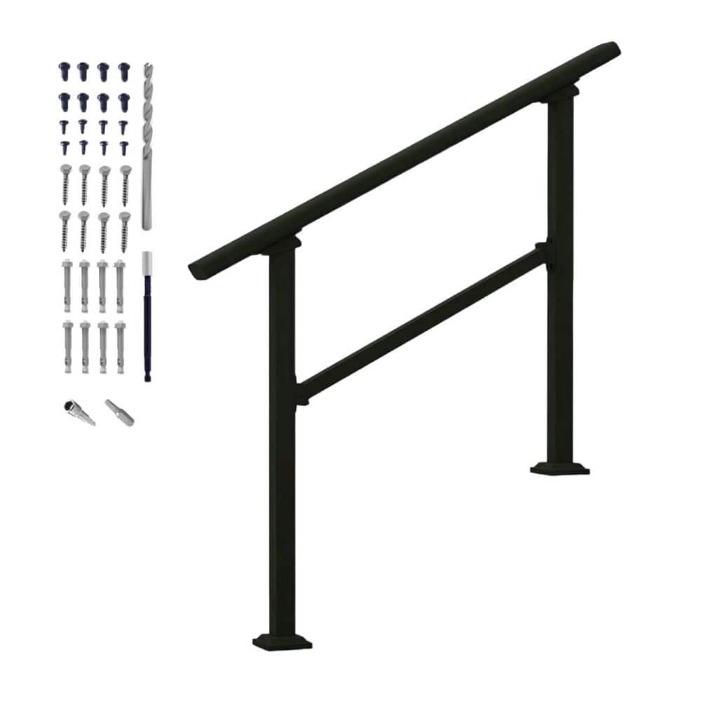 Afoxsos 3-Step Black Wrought Iron Outdoor Stair Railing Kit with ...