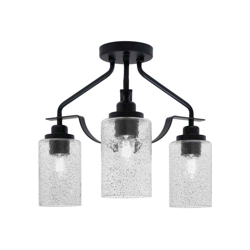 Zara 14.5 in. 3-Light Matte Black Semi-Flush with 4 in. Smoke Bubble Glass Shades No Bulbs ...