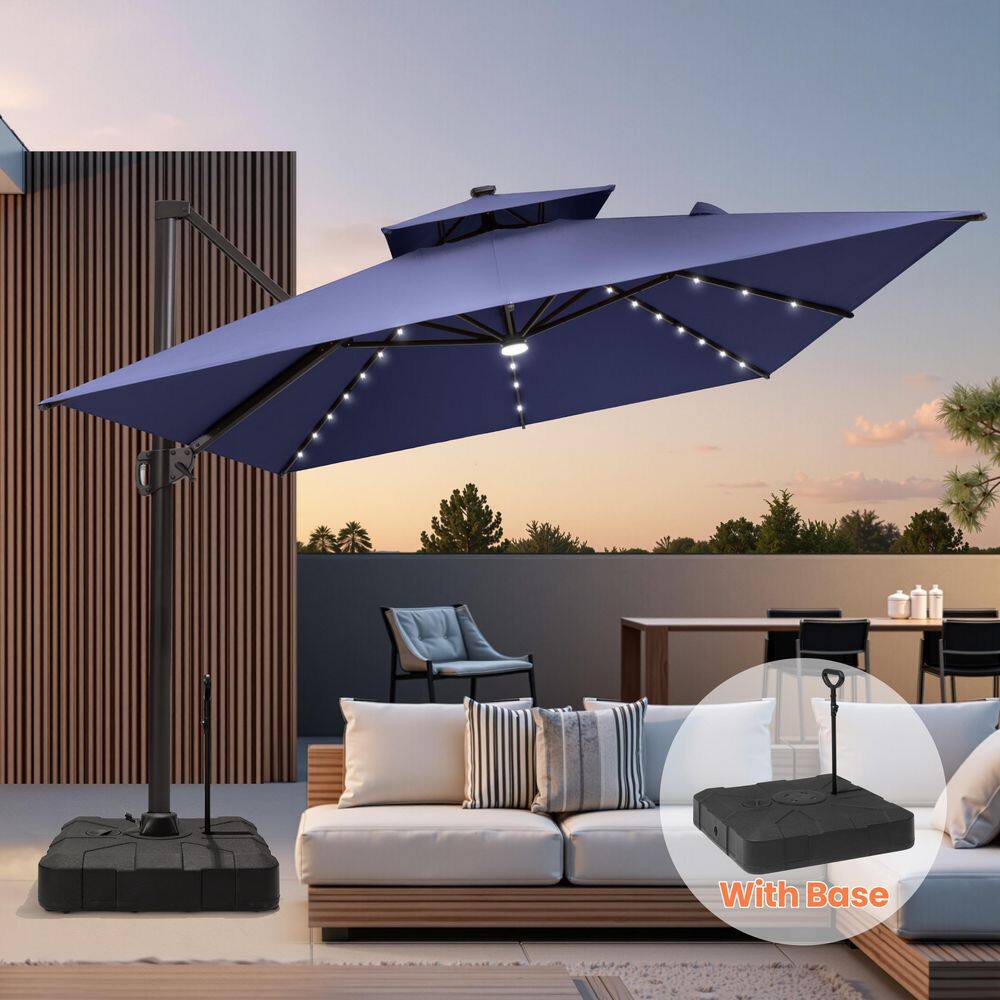CLOUDFLY 11 ft. x 9 ft. Aluminum Patio Umbrella with Solar LED Lights ...