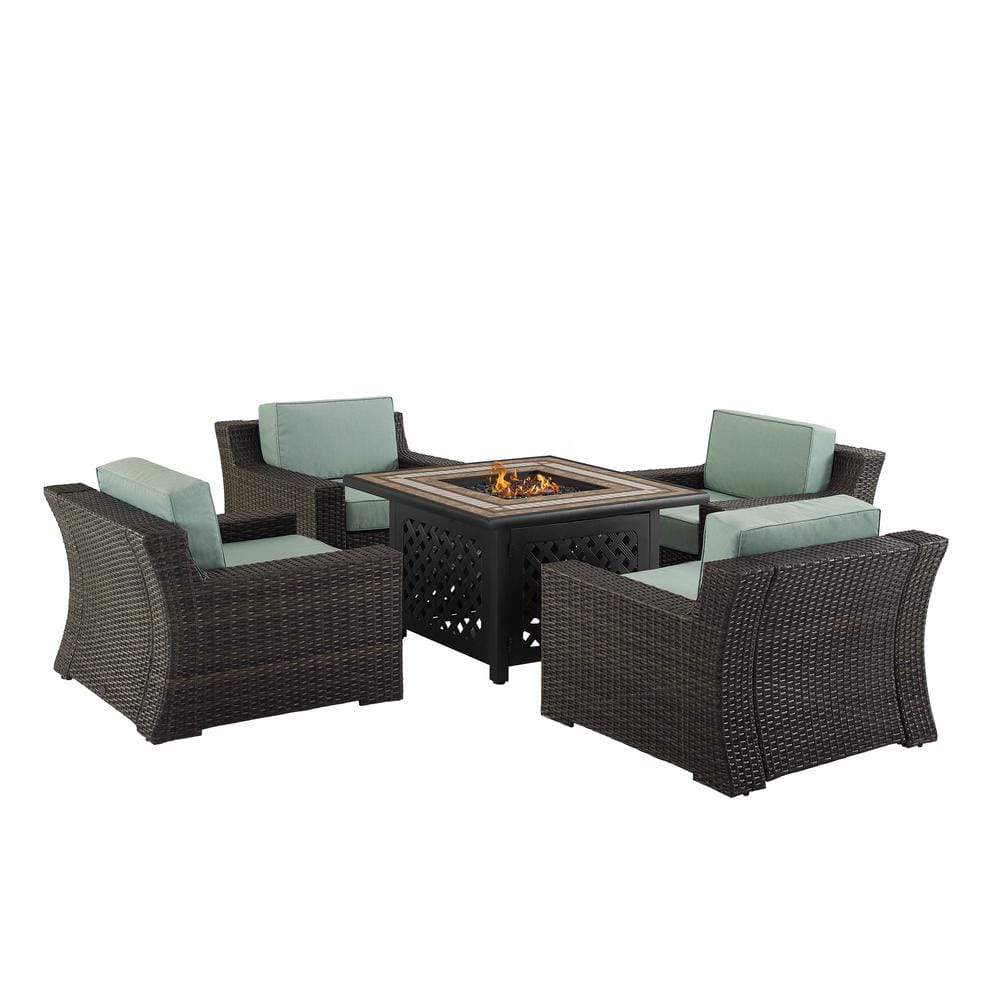 CROSLEY FURNITURE Beaufort 5-Piece Wicker Patio Fire Pit Seating Set ...
