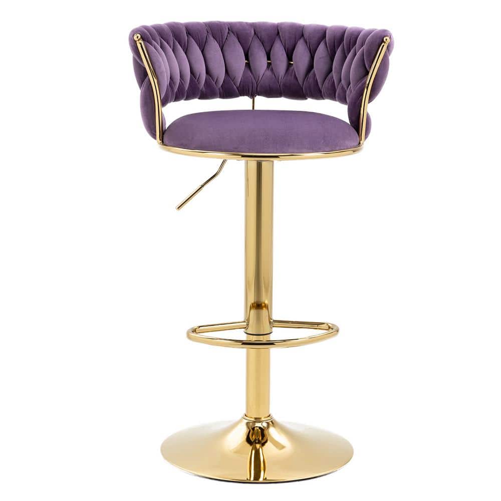 Wateday 38.58 in. Purple Low Back Wood 31 in. Bar Stool with Velvet ...