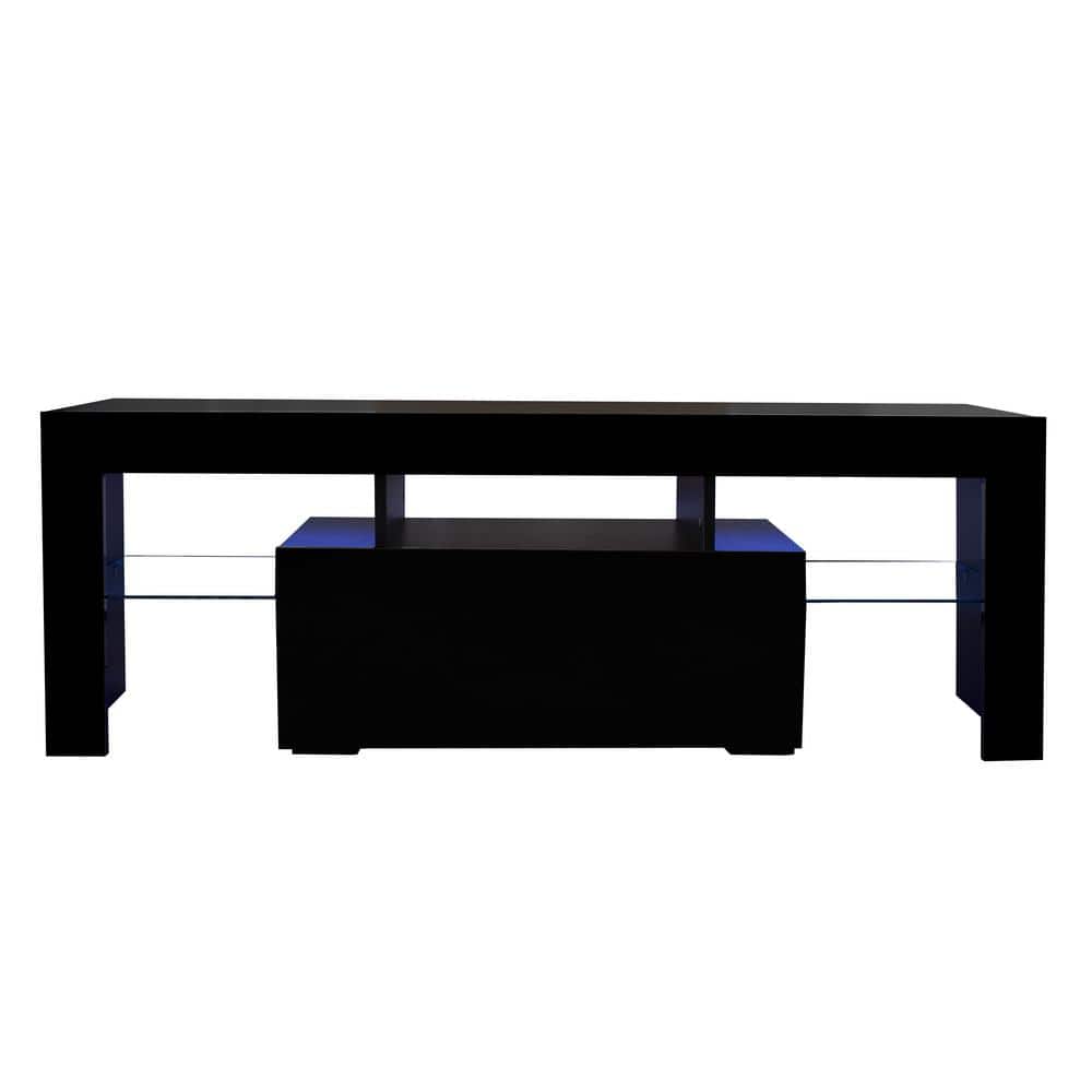 LUCKY ONE Anju 51 in. Black TV Console LED Entertainment Center with ...