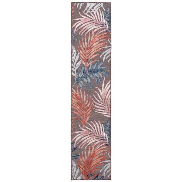 SAFAVIEH Cabana Brown/Blue 2 ft. x 9 ft. High-Low Abstract Leaf Indoor ...