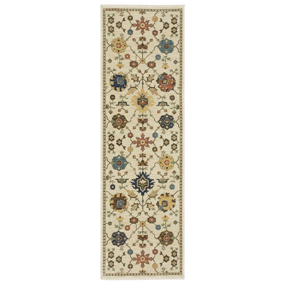 AVERLEY HOME Fleetwood Ivory/Multi-Colored 2 ft. x 8 ft. Persian Floral ...