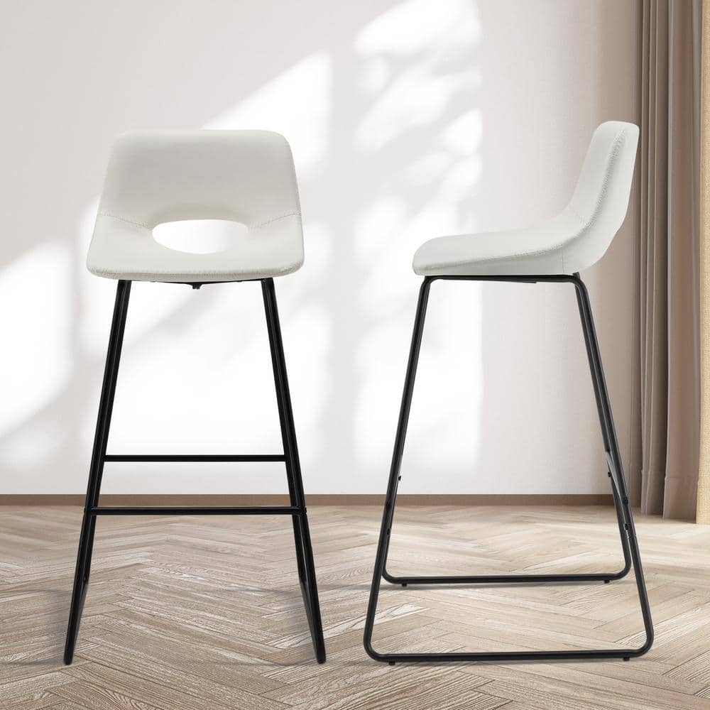 LUE BONA 30 in. White Metal Frame Faux Leather Counter Bar Stools (Set ...