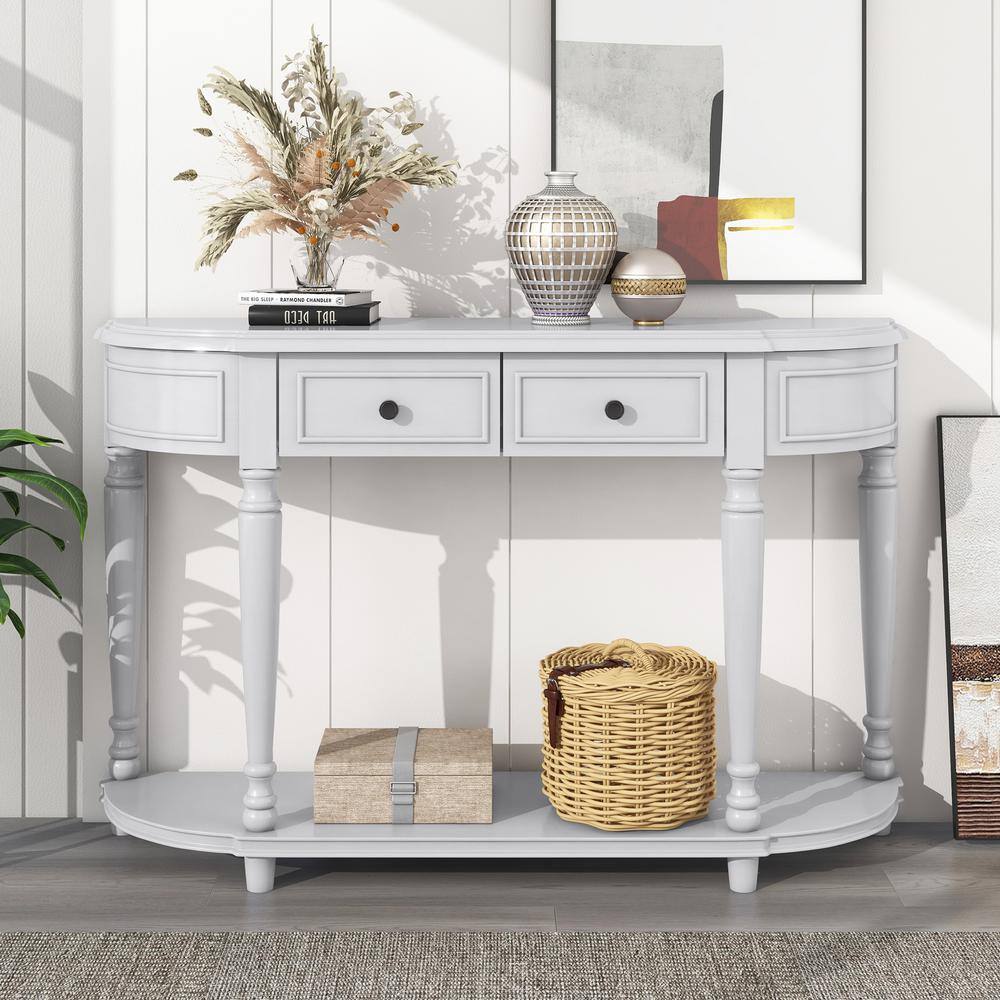 Harper & Bright Designs Retro 52 in. Gray Curved Wood Console Table ...
