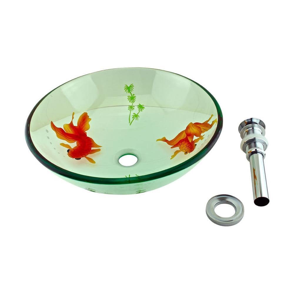 RENOVATORS SUPPLY MANUFACTURING Koi Fish 16-1/2 in. Round Glass Vessel ...
