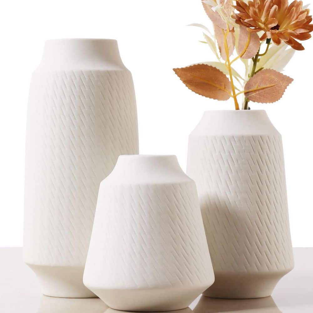 Ceramic Vase Set White 3.9 in. x 8.4 in. Ceramic Farmhouse Vase Set ...