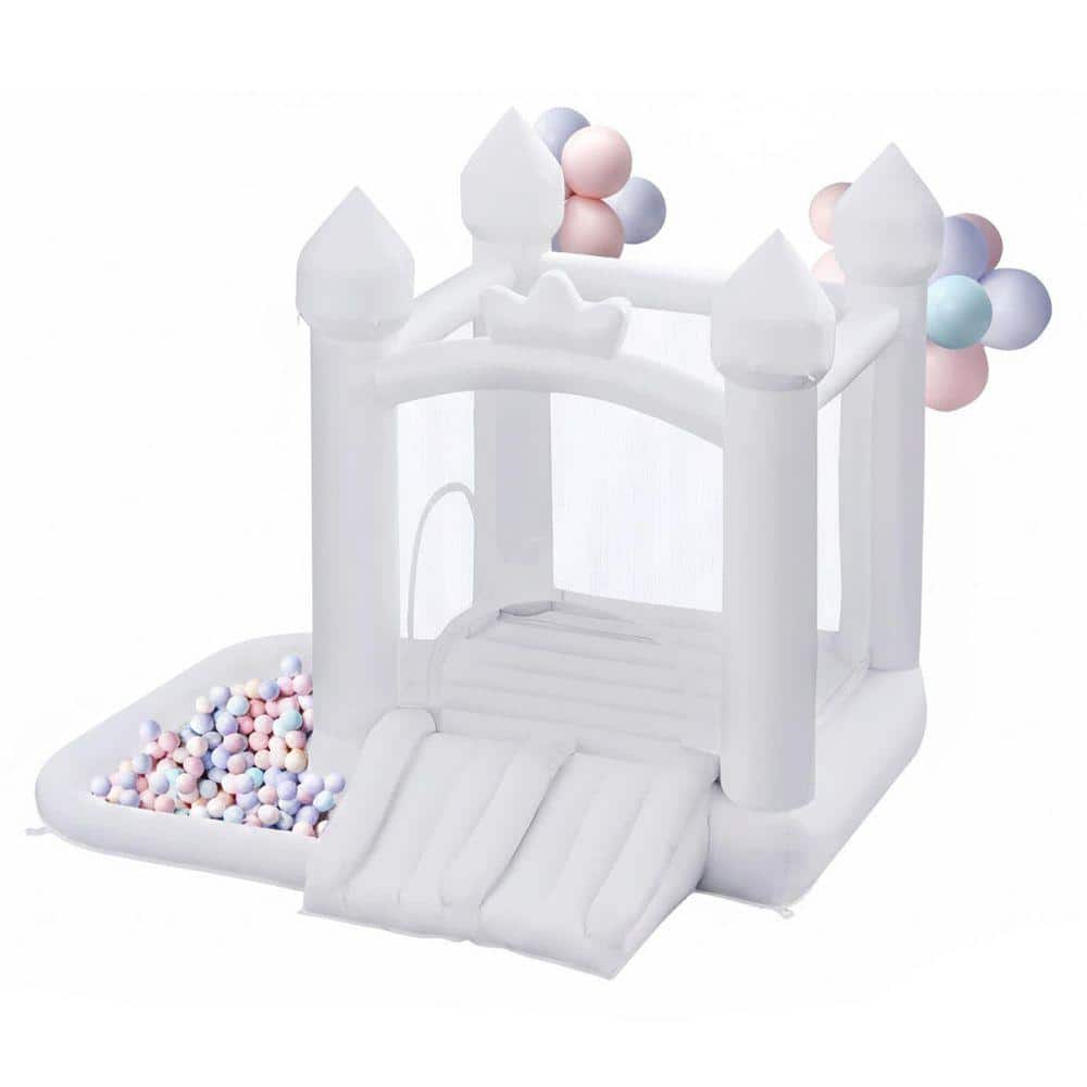 KIWDZFU White Bounce House with Double Slide, Ball Pit, 2 Exits, 370W ...