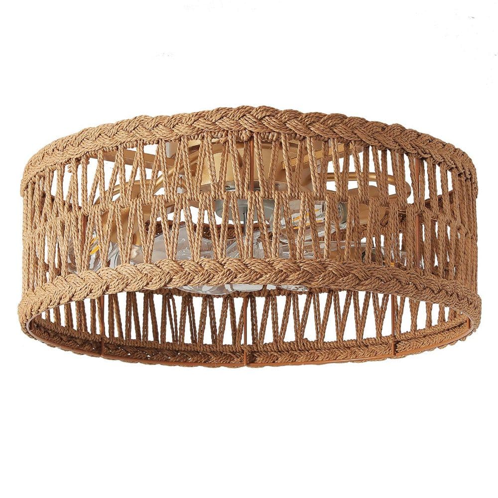 PAUMAN 19.69 in. 4-Lights Indoor Brown Handwoven Paper Rope Caged ...