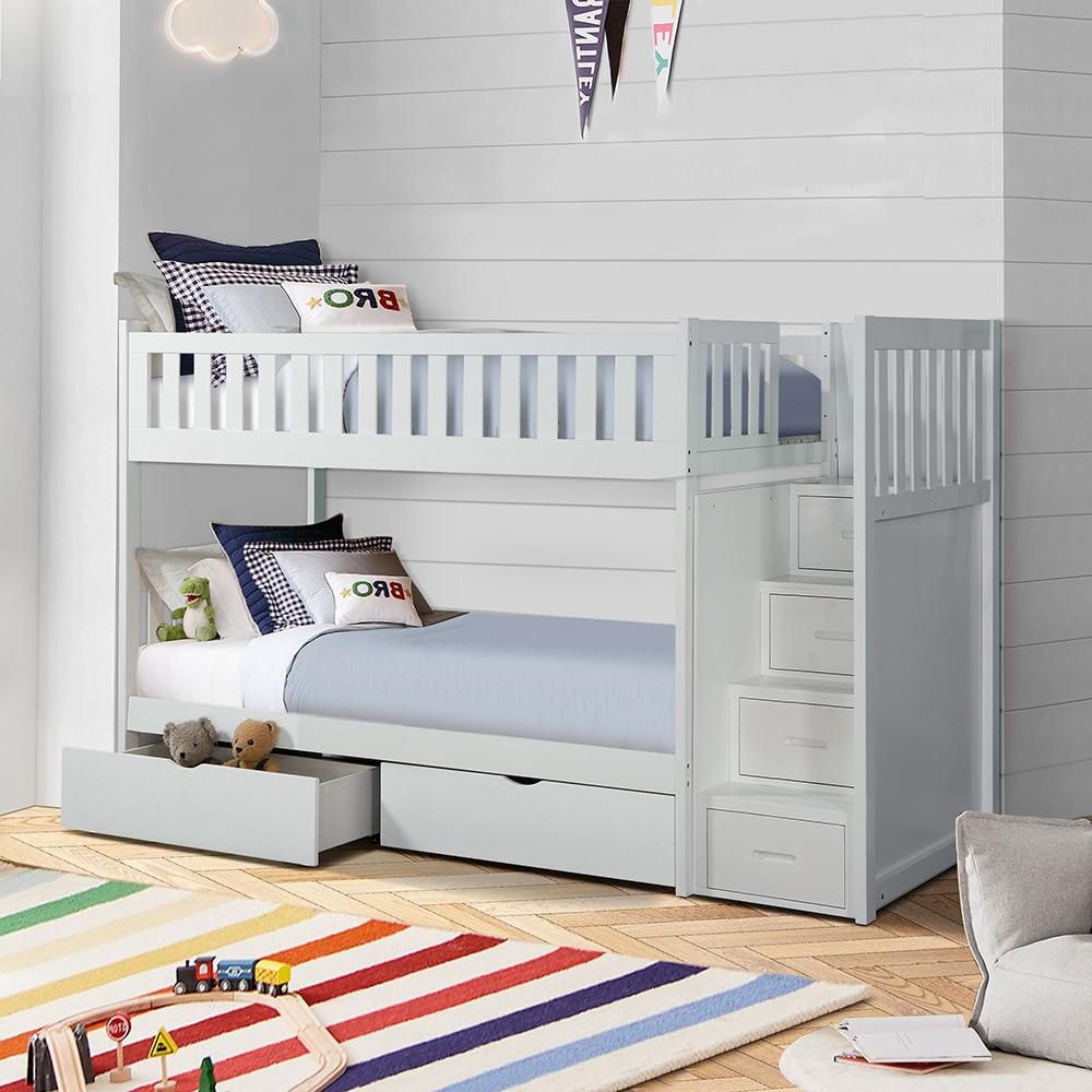 Lazzara Trill White Twin Over Twin Step Bunk Bed with Reversible Step ...