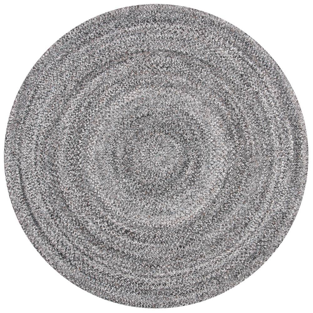 SAFAVIEH Braided Gray/Charcoal 9 ft. x 9 ft. Round Solid Area Rug ...