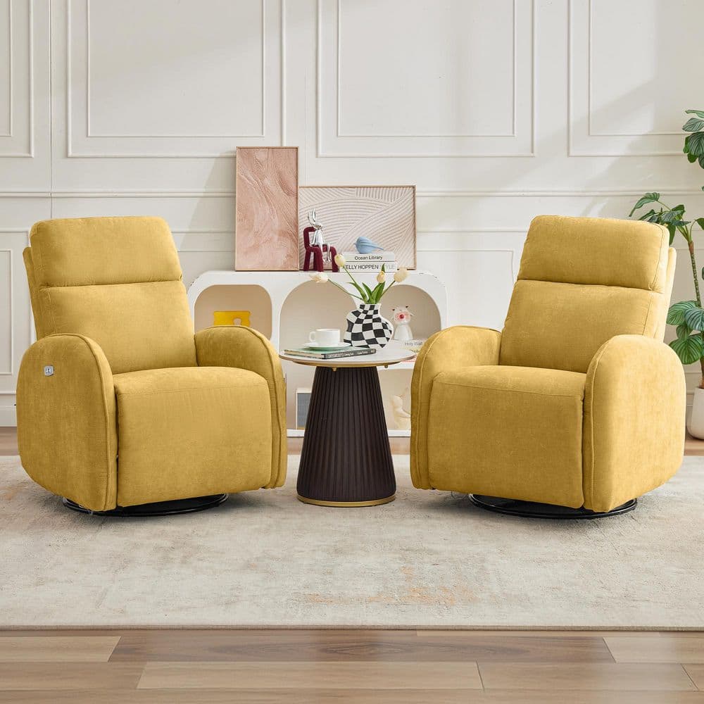 JEAREY Chenille Gold 3-Position Swivel Power Nursery Recliner with USB ...