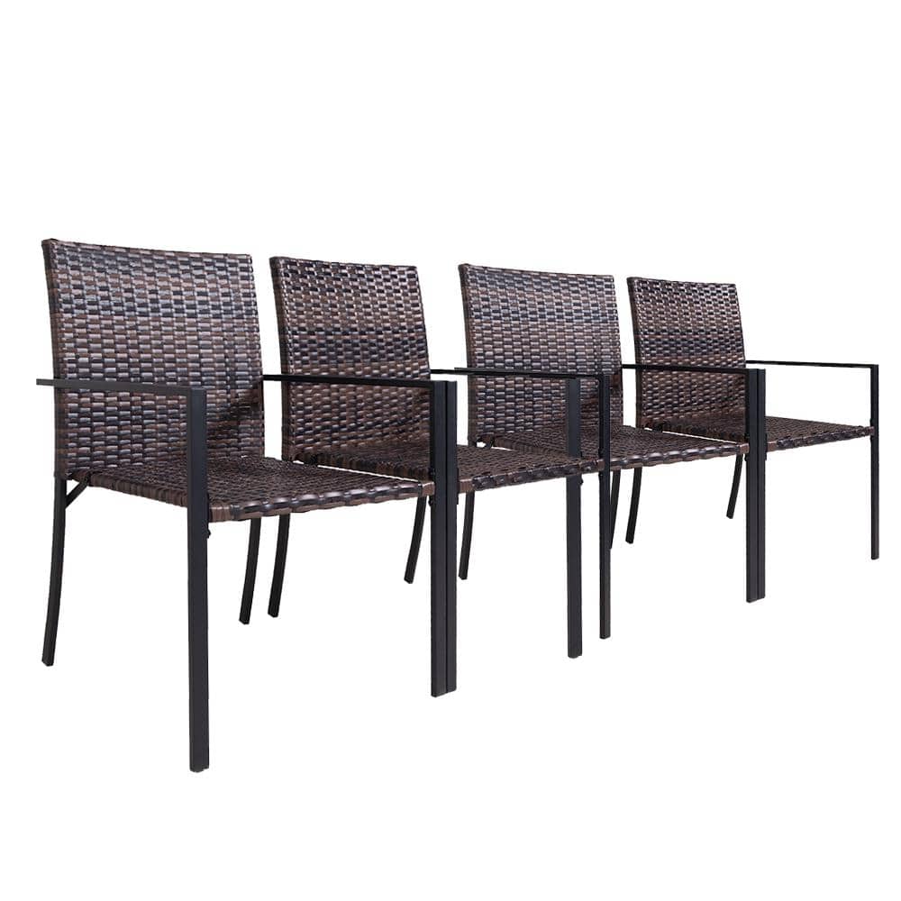 Cesicia All-Weather Brown Wicker Patio Outdoor Dining Chairs for Garden ...