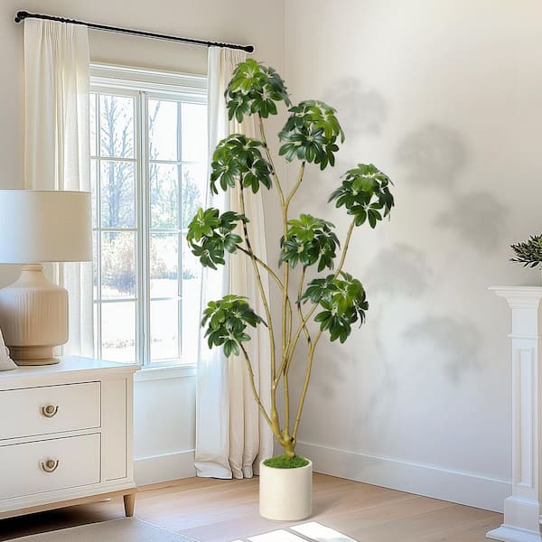 72 in. Fake Trees, 6 ft. Artificial Tree in White Pot Tall Faux Plant ...