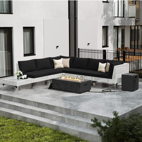 9-Piece Outdoor Fire Pit Patio Set Conversation Set with LED Fire Pit ...