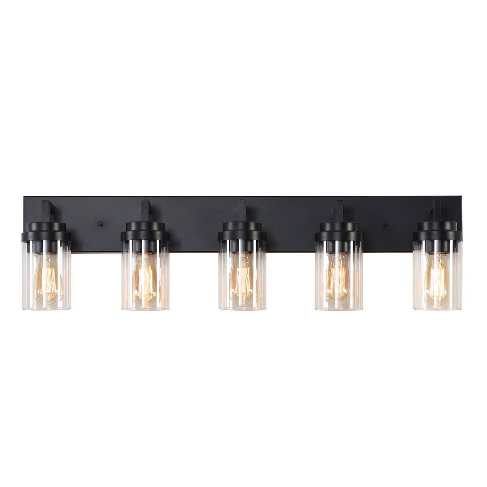 KAWOTI 36 in. 5-Light Black Vanity Light with Clear Glass Shade 21289 ...