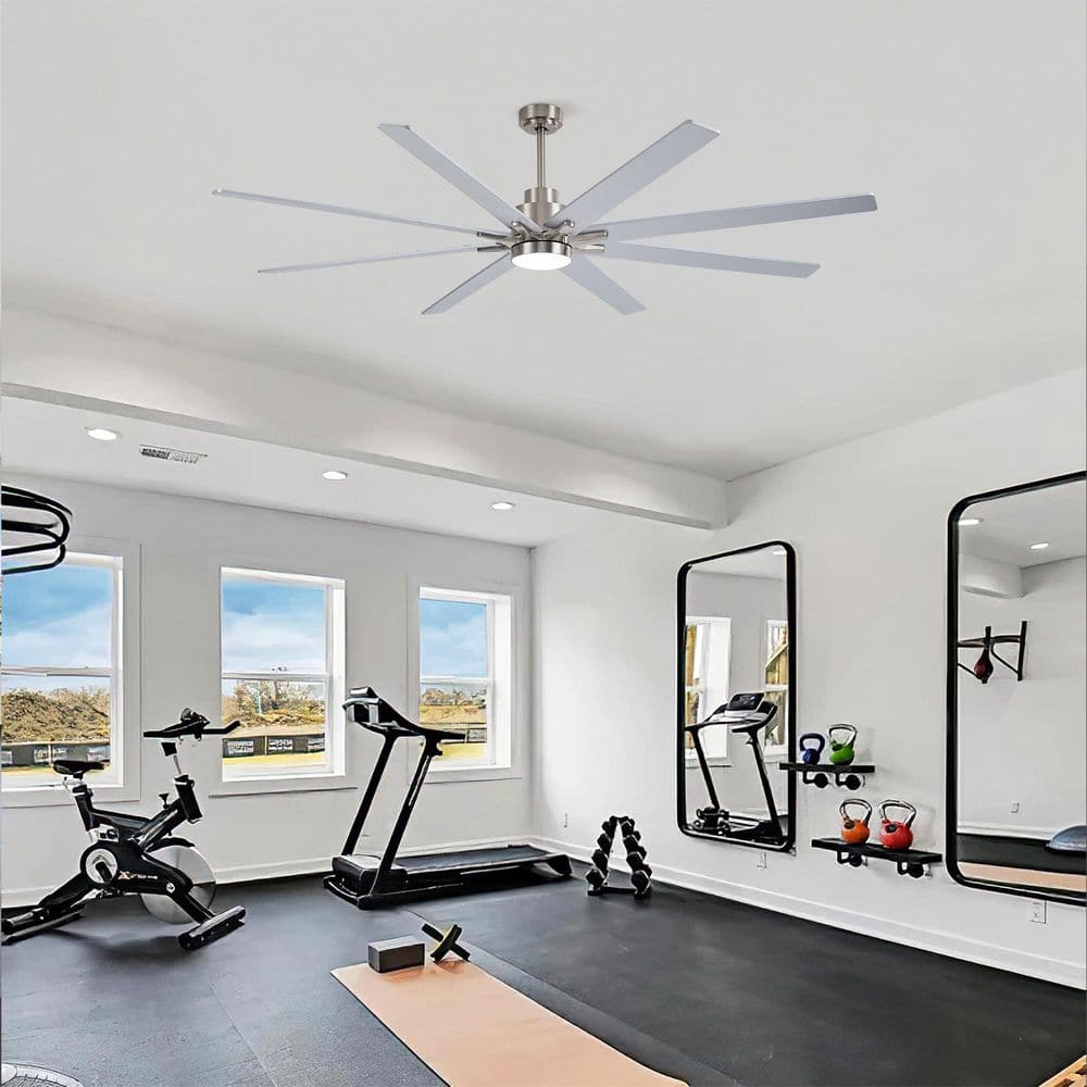 Basdien 84 in. 8 Blade Ceiling Fan with light Silver Ceiling Downrod ...