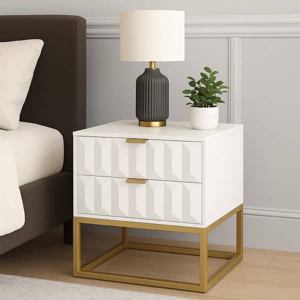 Benjara Fiva White and Gold 2-Drawer 19.25 in. W Nightstand BM338667 ...