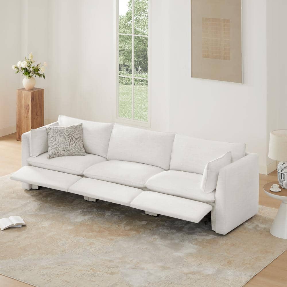 Spruce & Spring Luna 114 in. Cream 3-Piece Fabric Modern Modular Power ...