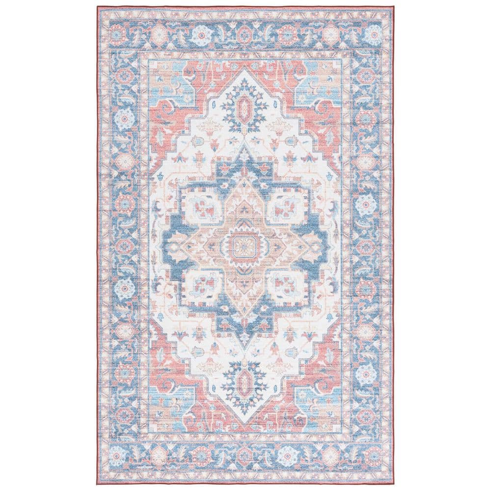 SAFAVIEH Arizona 3 ft. x 5 ft. Rust/Blue Machine Washable Distressed ...