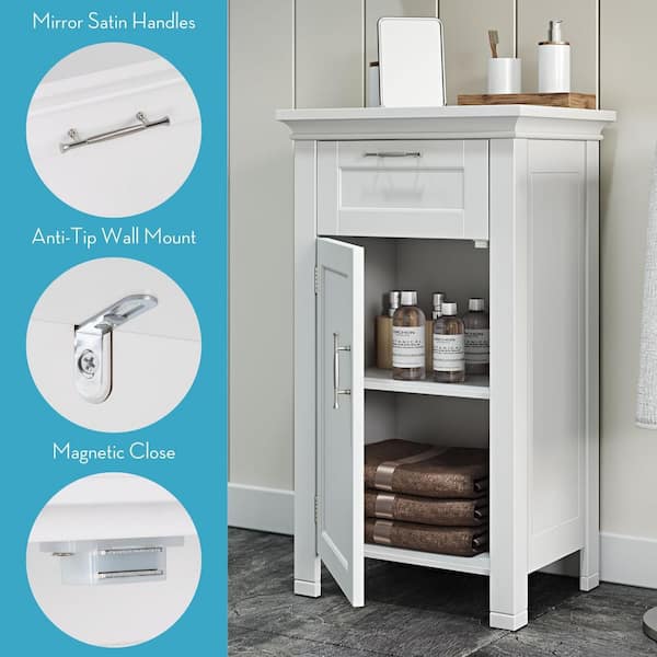 RiverRidge Home Somerset 16 in. W x 30 in. H x 12 in. D White Linen Cabinet with Bathroom and Laundry Storage Drawer and Shelf 06 037