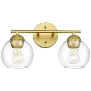 JAZAVA 21.97 in. 3 Light Indoor Gold Vanity Lights With Glass Shade ...