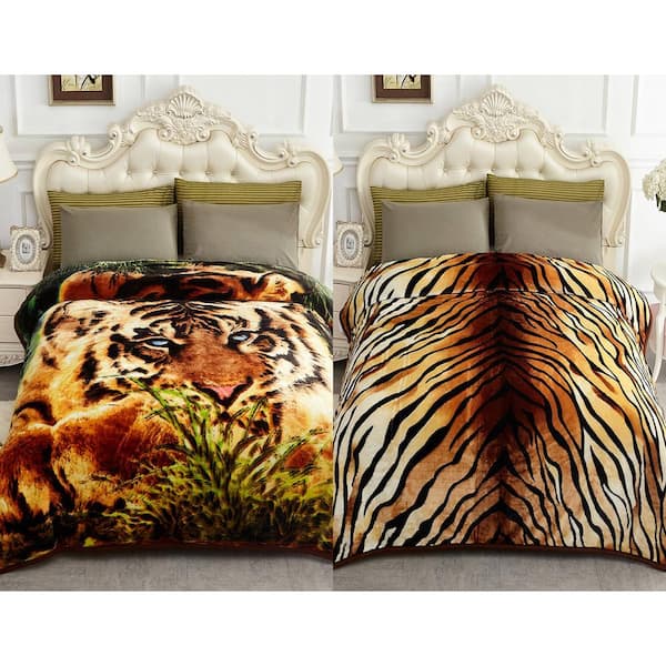 JML Tiger 77"x87" Reversible Printed Polyester Fleece Mink Warm Thick ...