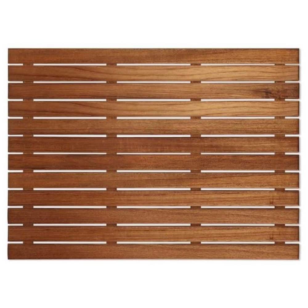 HomeRoots 25 in. x 18 in. Brown Solid Color Wood Rectangle Bath Mat ...