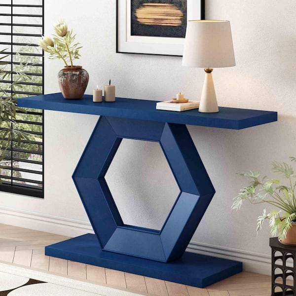 Polibi 55.1 in. Navy Blue Hexagon Wood Console Table Entryway Table ...